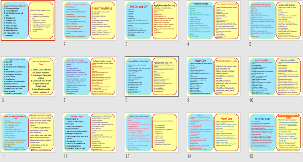 42 CNA SKILLS CARDS -Exam Preparation | Made By Teachers