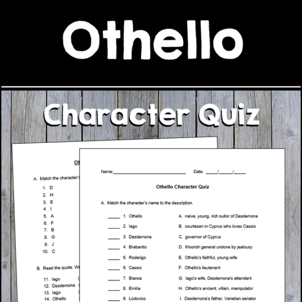 Othello Character Quiz with Answer Key | Made By Teachers