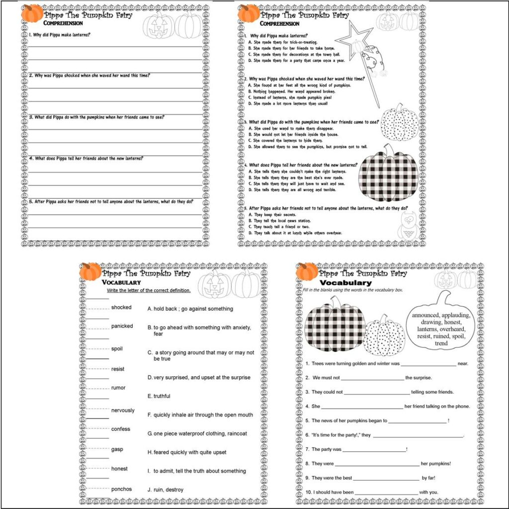 Pippa the Pumpkin Fairy Fall Book Companion Reading Comprehension ...