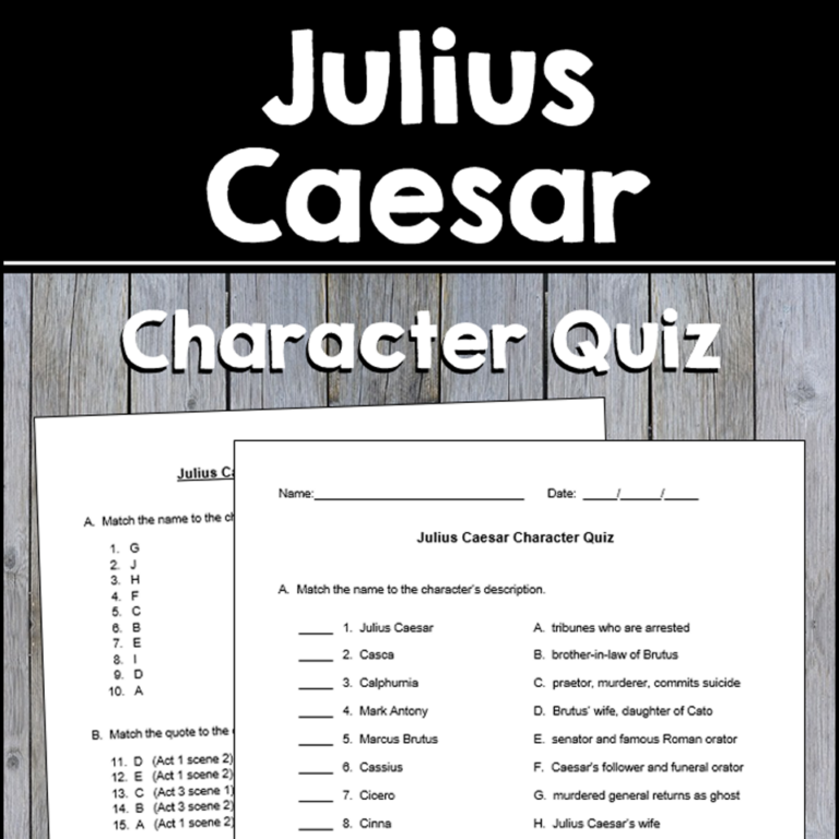 Julius Caesar Character Quiz with Answer Key | Made By Teachers
