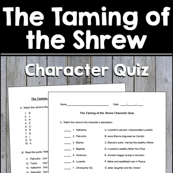 The Taming of the Shrew Character Quiz with Answer Key | Made By Teachers