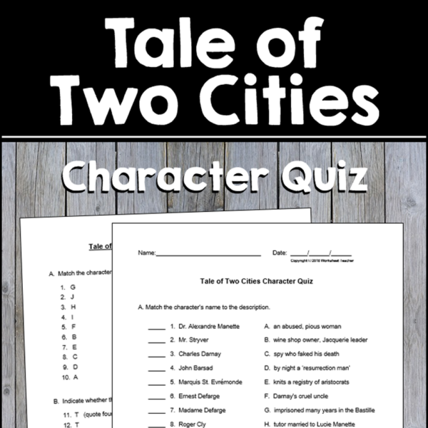Tale of Two Cities Character Quiz with Answer Key | Made By Teachers