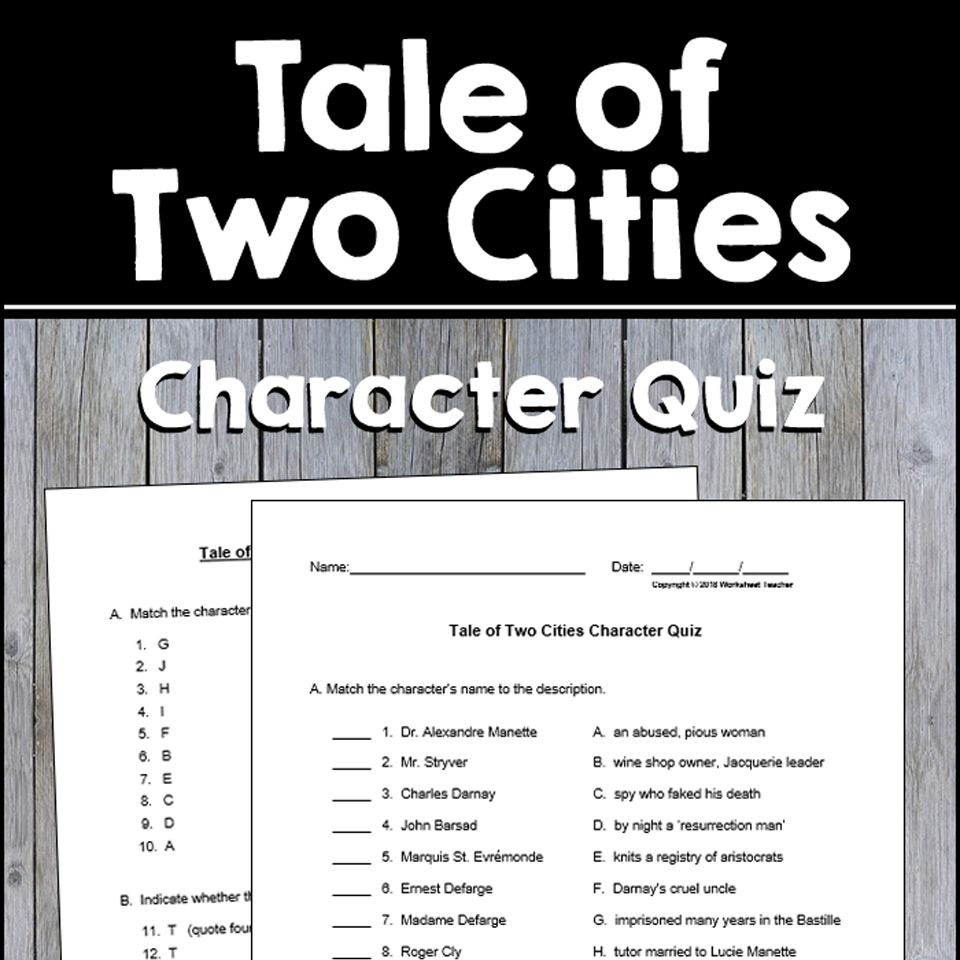 Tale of Two Cities Character Quiz with Answer Key | Made By Teachers