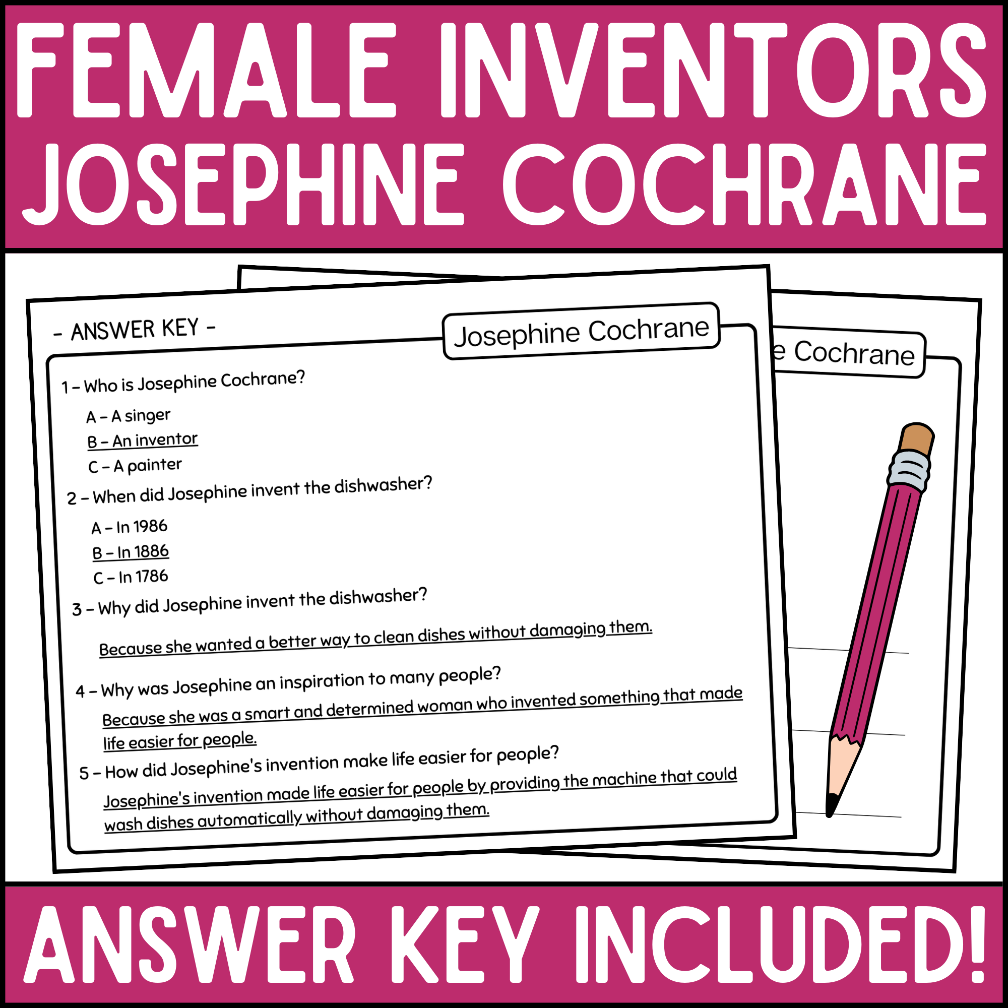 Josephine Cochrane: Reading Comprehension Passage | Women's History ...