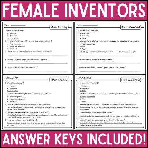 Female Inventors Reading Comprehension Passage BUNDLE | Women's History ...
