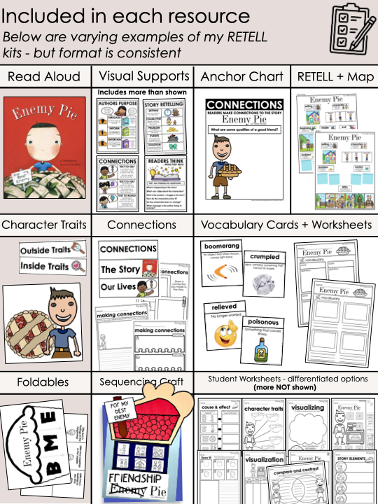 Enemy Pie Reading Comprehension Activities | Back to School Read Aloud ...