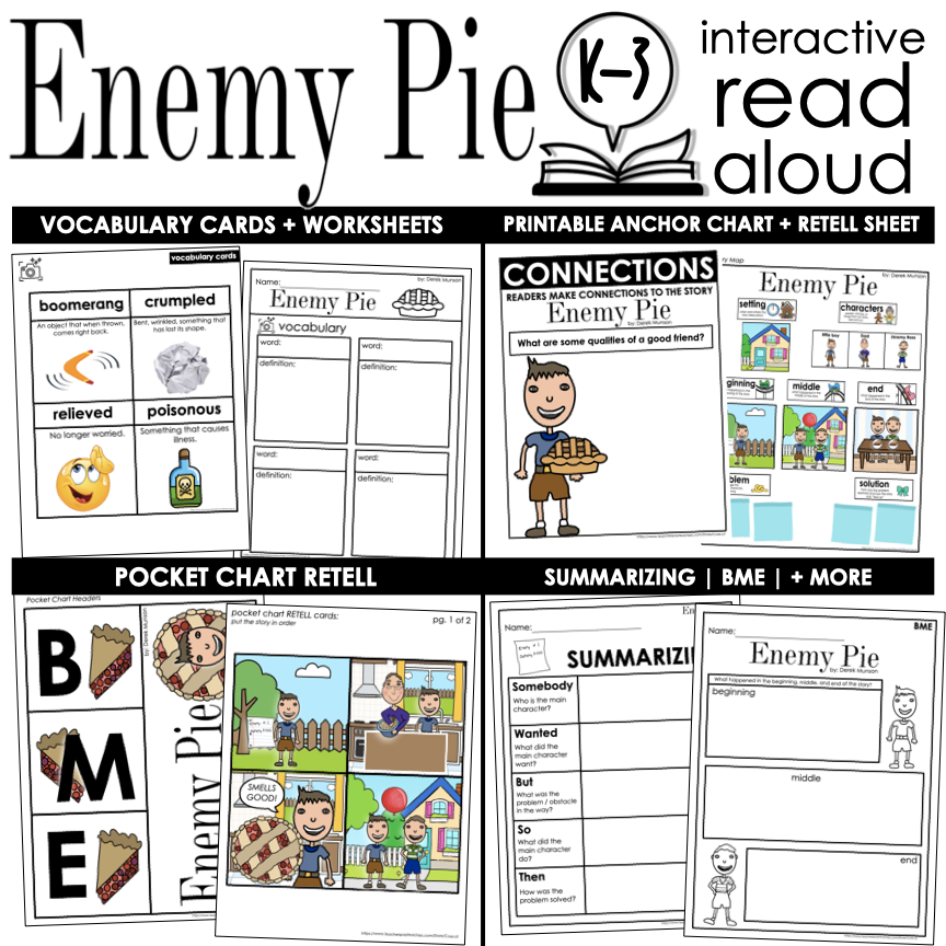 Enemy Pie Reading Comprehension Activities | Back to School Read Aloud ...