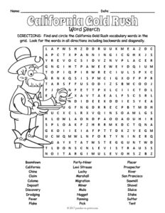CALIFORNIA GOLD RUSH Word Search History Worksheet Activity | Made By ...