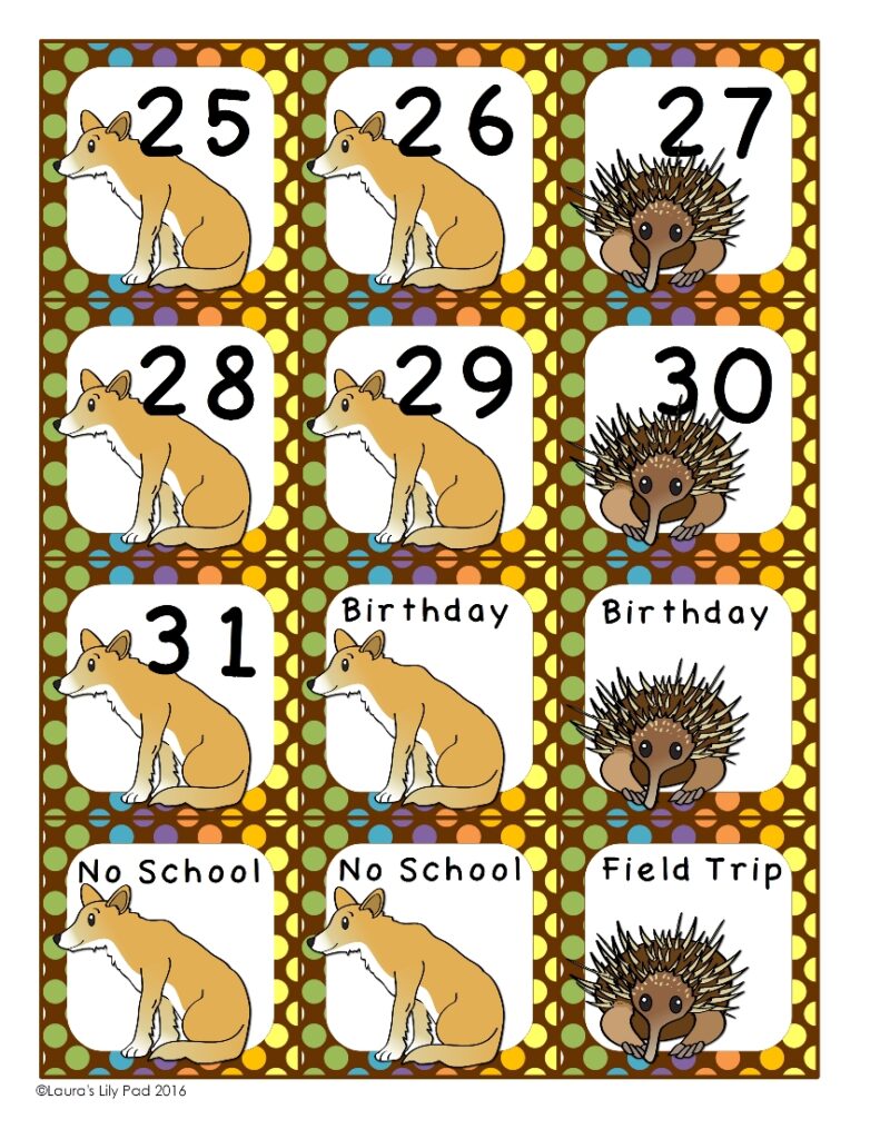Calendar Number Cards Australian Animals Theme | Made By Teachers