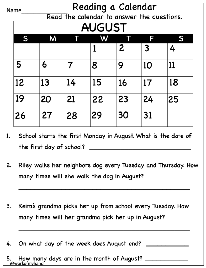 Calendar Math Worksheets 2nd Grade | Made By Teachers