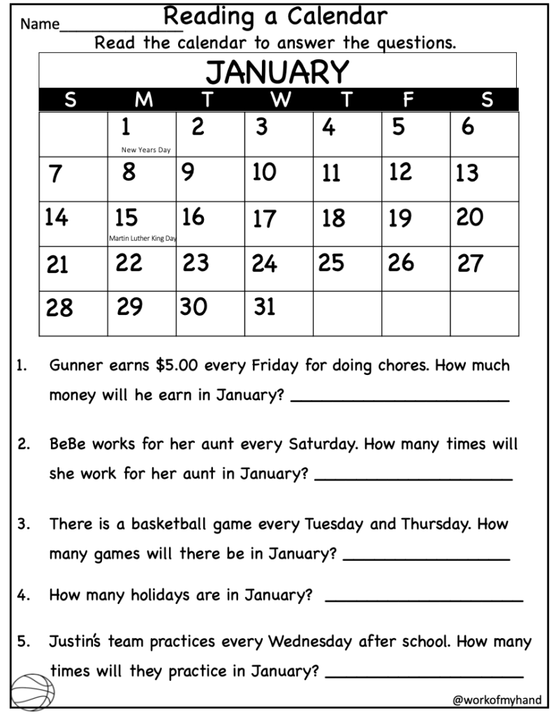 Calendar Math Worksheets 2nd Grade | Made By Teachers