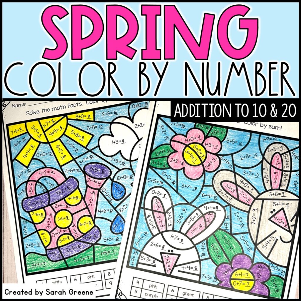 Spring Addition Color by Number | Made By Teachers
