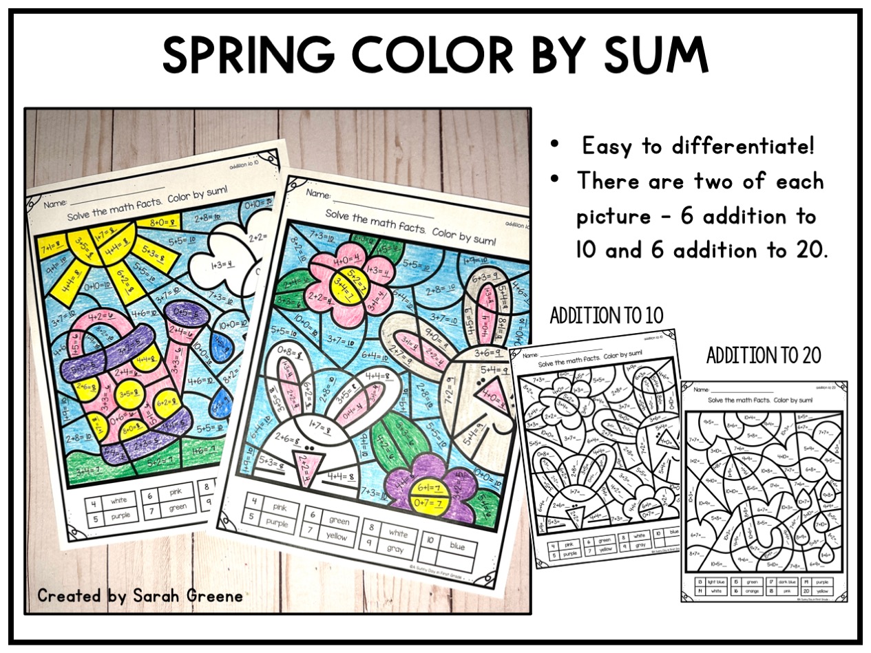 Spring Addition Color by Number | Made By Teachers