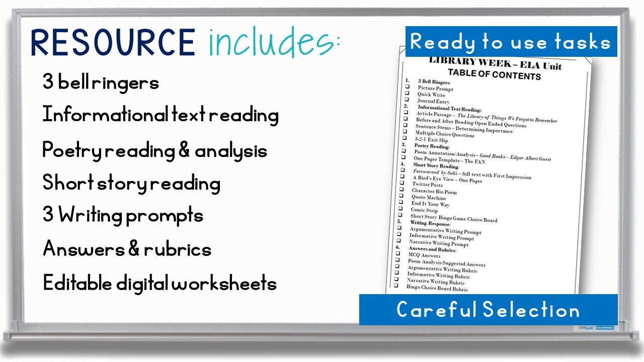 National Library Week Unit - Paired Reading Texts, Activities, Writing ...