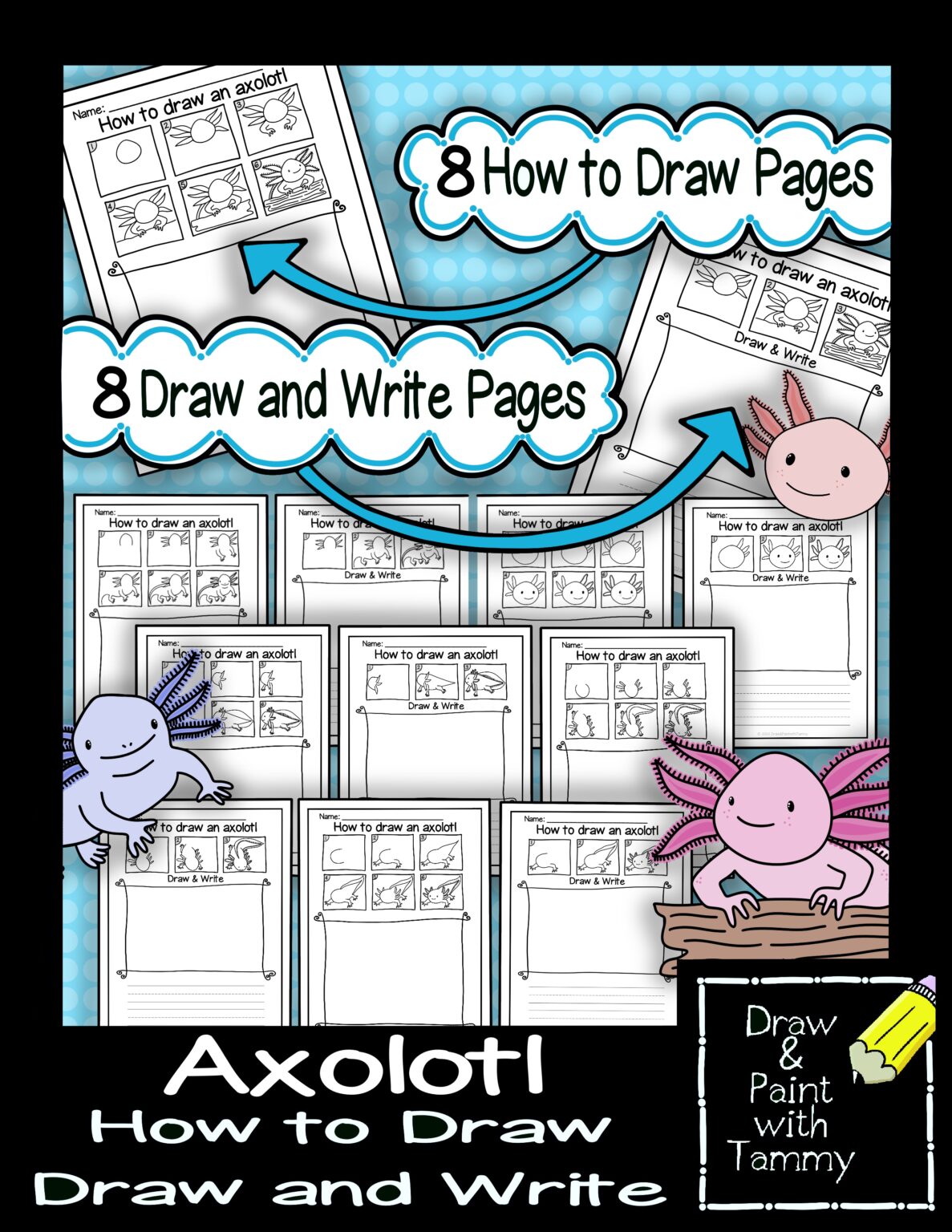 How to draw axolotl with draw and write directed drawing art activities ...