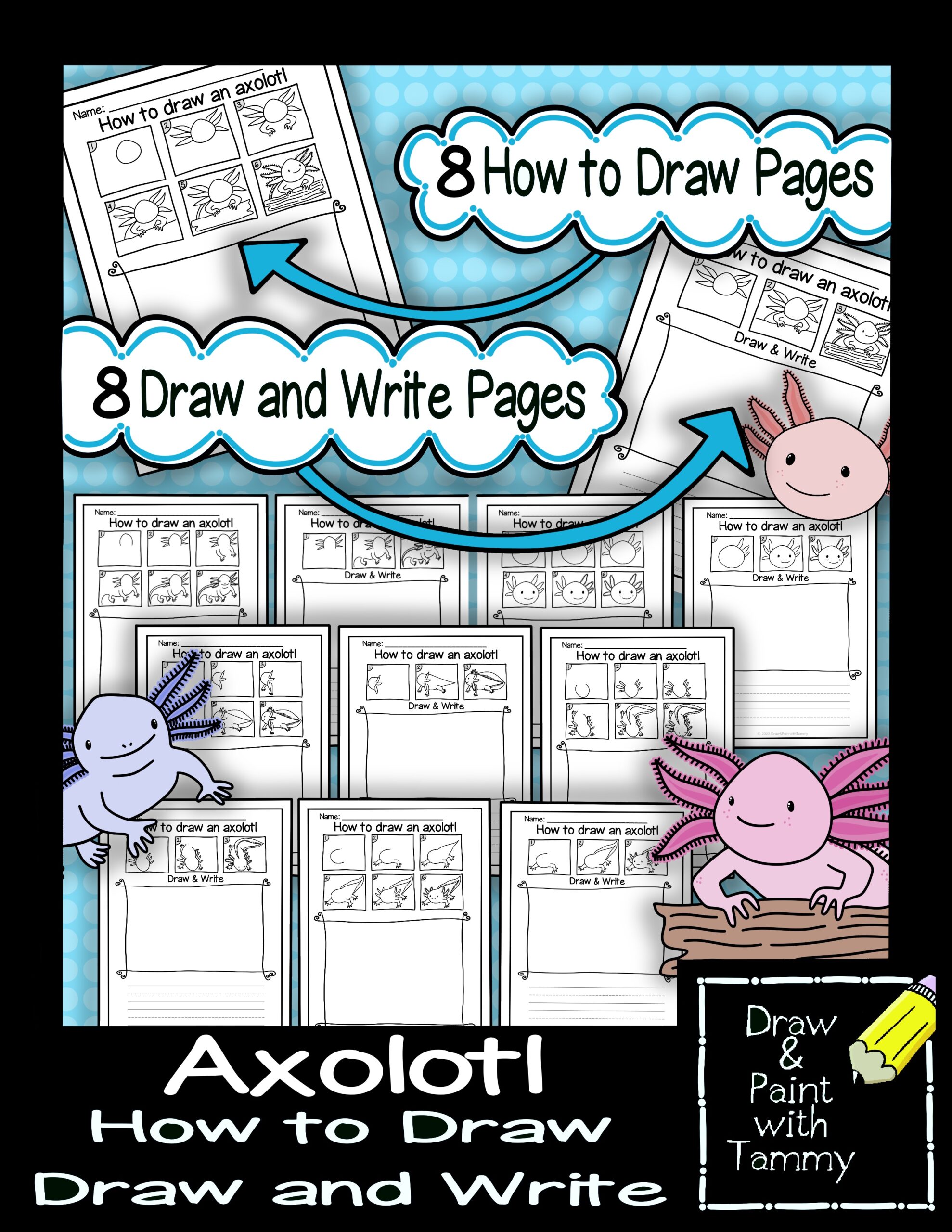 How to draw axolotl with draw and write directed drawing art activities ...