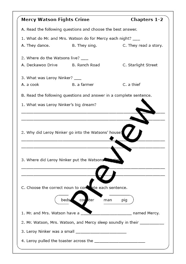 Kate DiCamillo "Mercy Watson Fights Crime" worksheets | Made By Teachers