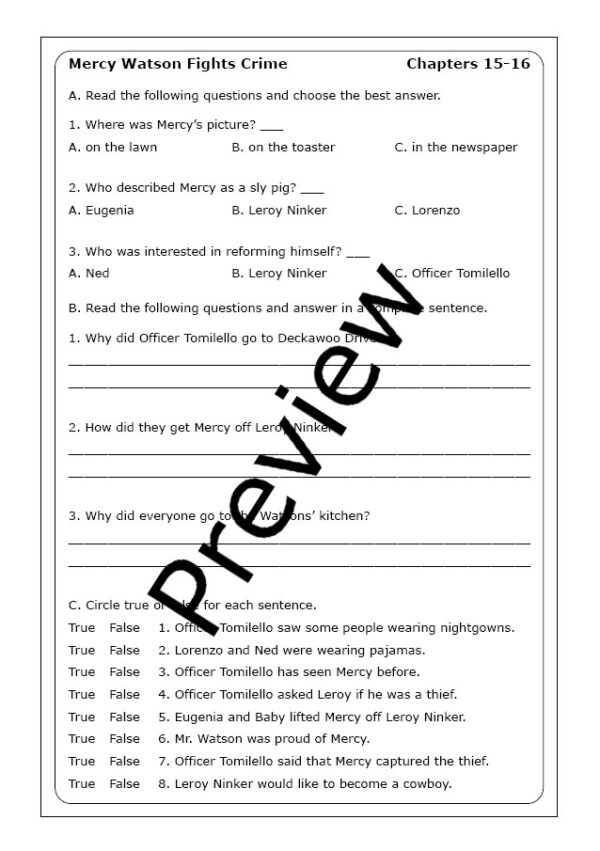 Kate DiCamillo "Mercy Watson Fights Crime" worksheets | Made By Teachers