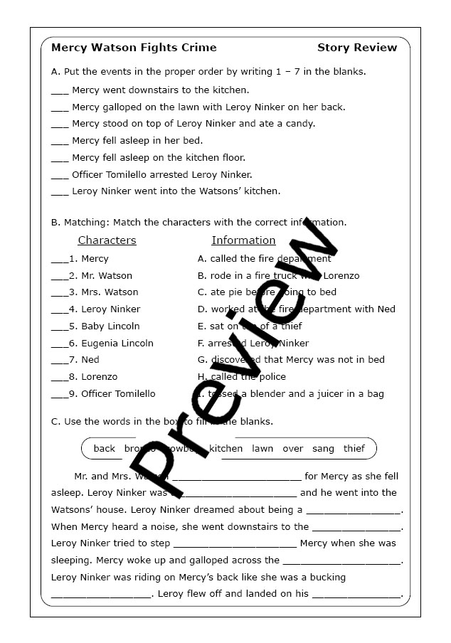 Kate DiCamillo "Mercy Watson Fights Crime" worksheets | Made By Teachers