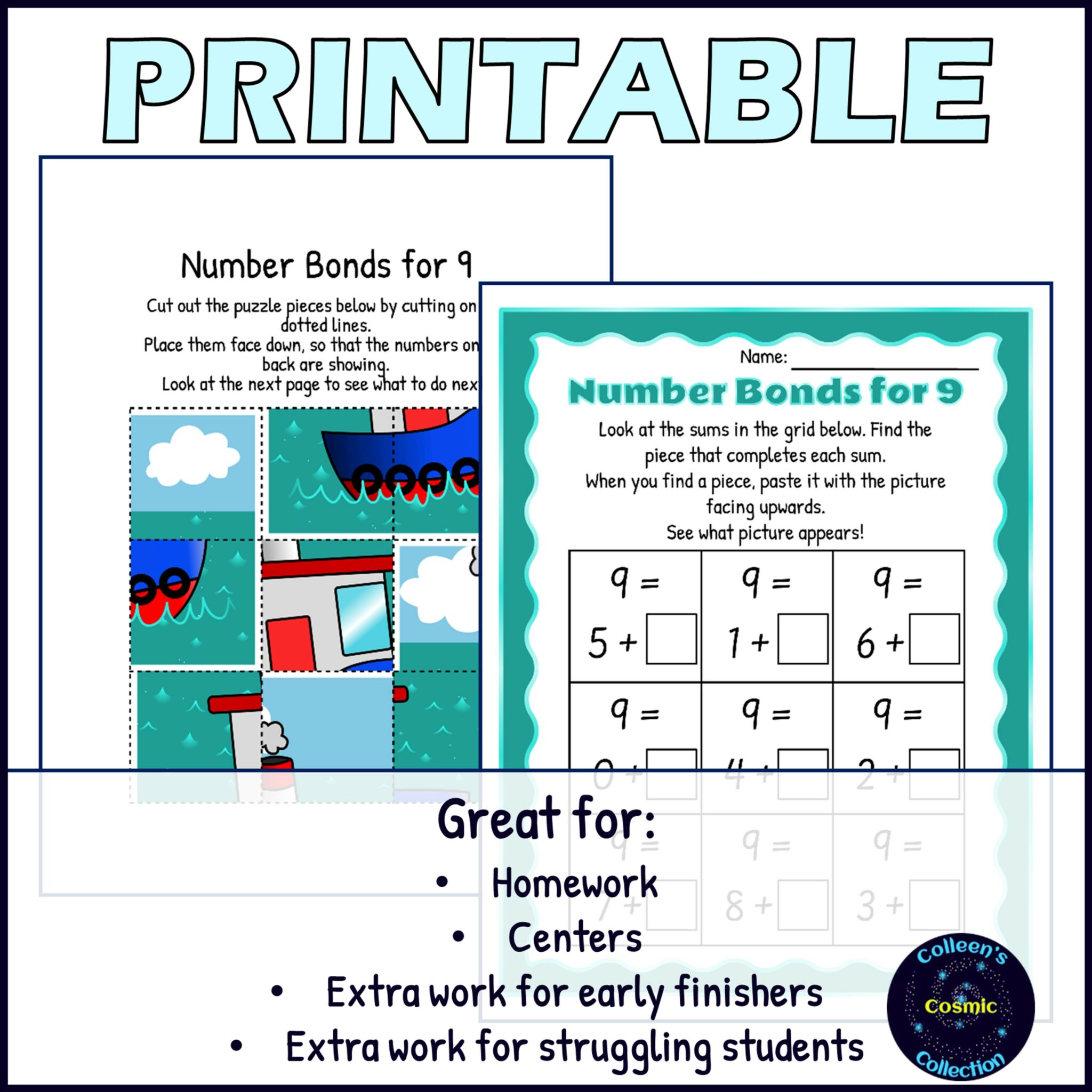 FREEBIE Number Bonds Activity Cut and Paste - 9 | Made By Teachers