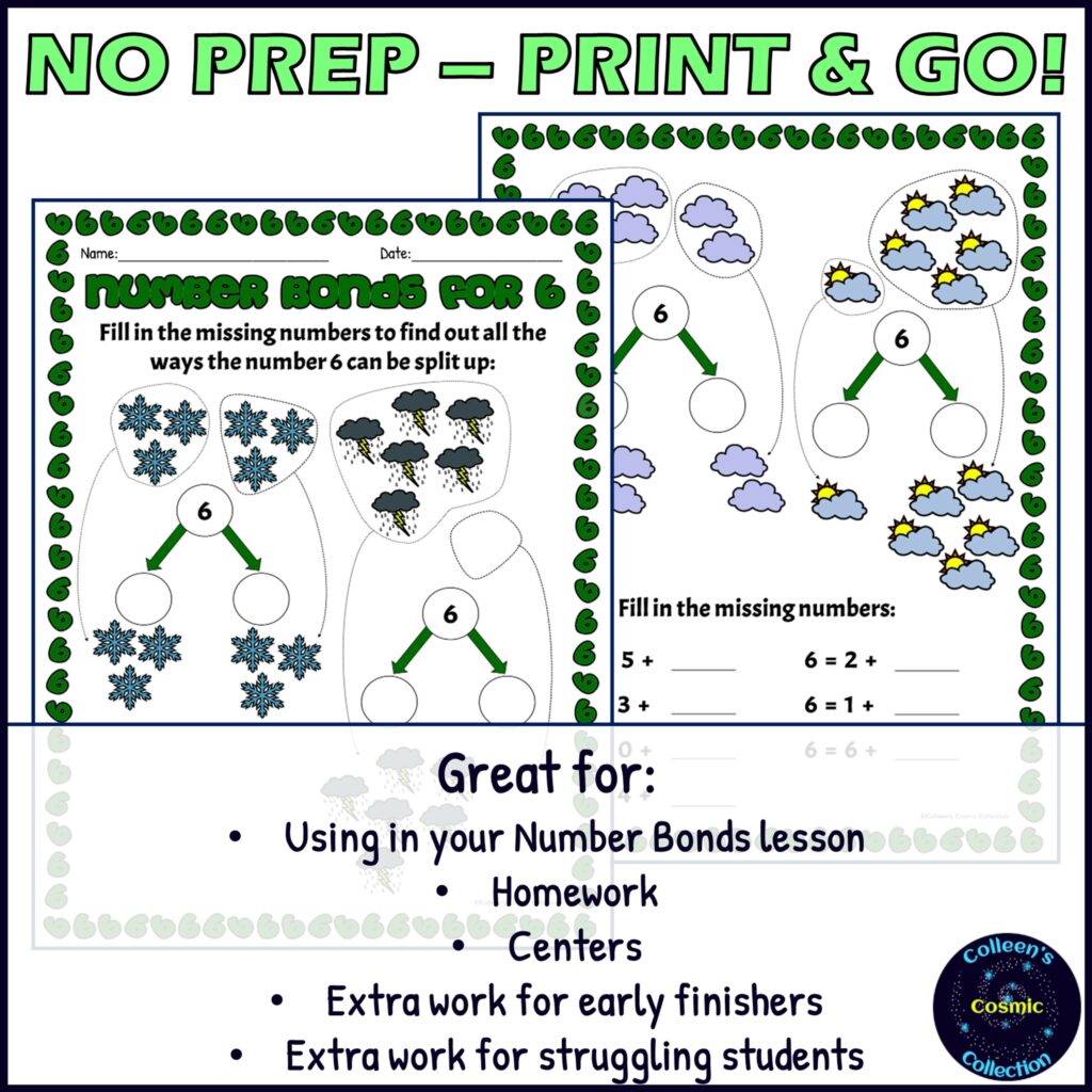 Number Bonds Activity FREE | Number 6 | Printable | Made By Teachers