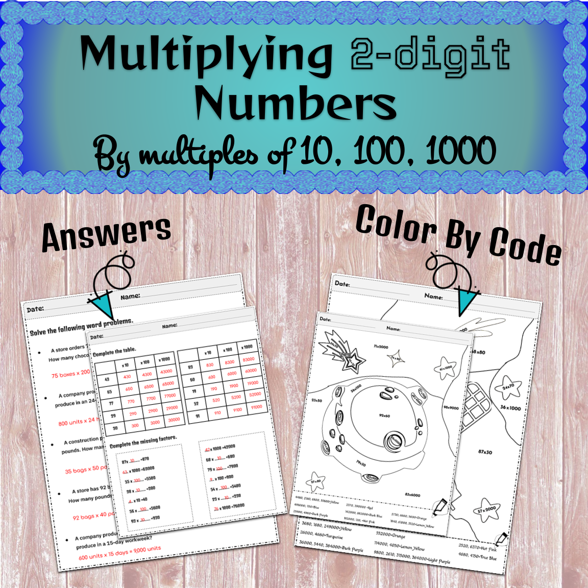 Multiplying 2 Digit Numbers by Multiples of 10, 100, 1000 with Word ...