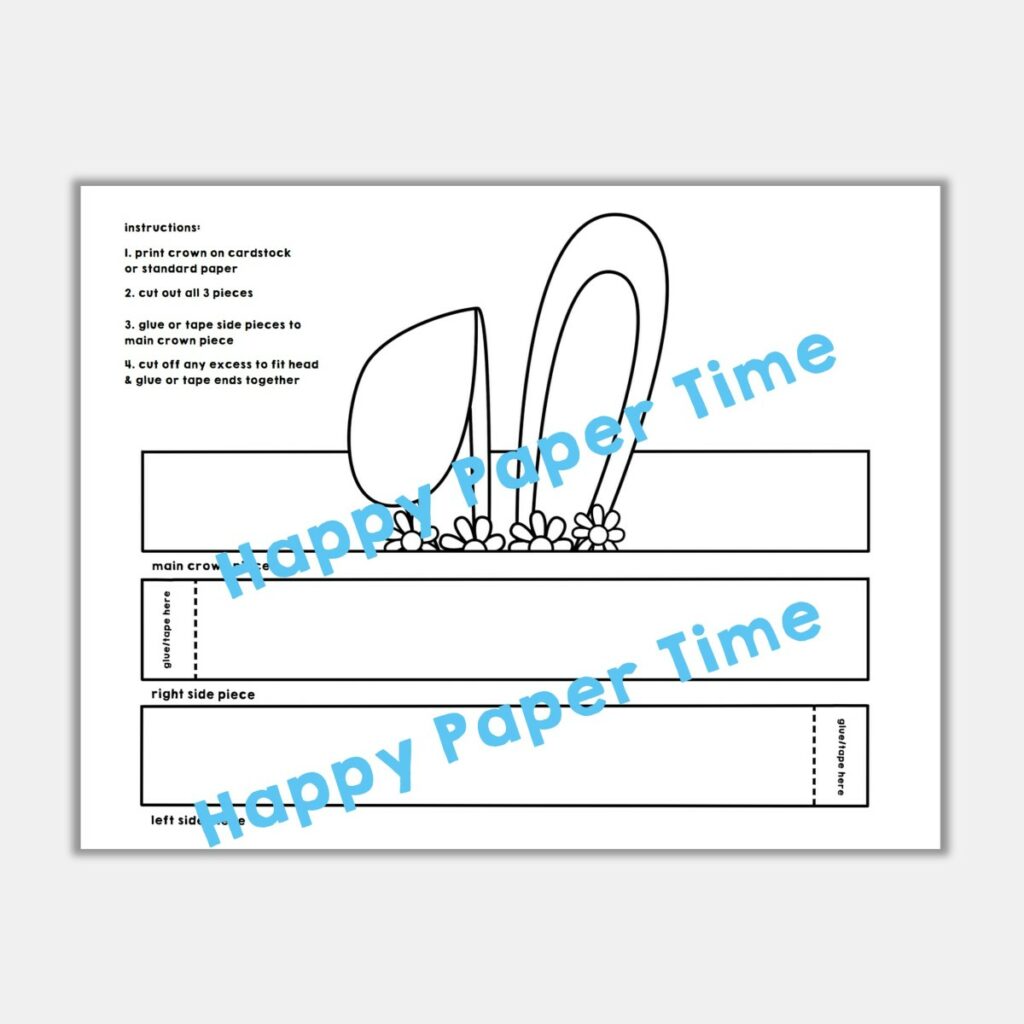 Bunny ears Easter Paper Crown Headband Printable Coloring Spring Craft ...