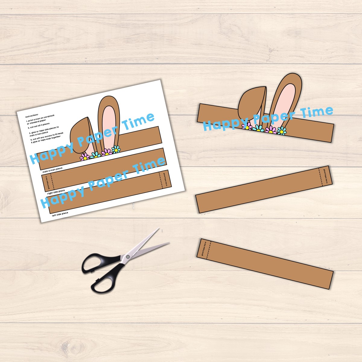 Bunny ears Easter Paper Crown Headband Printable Spring Craft Activity ...