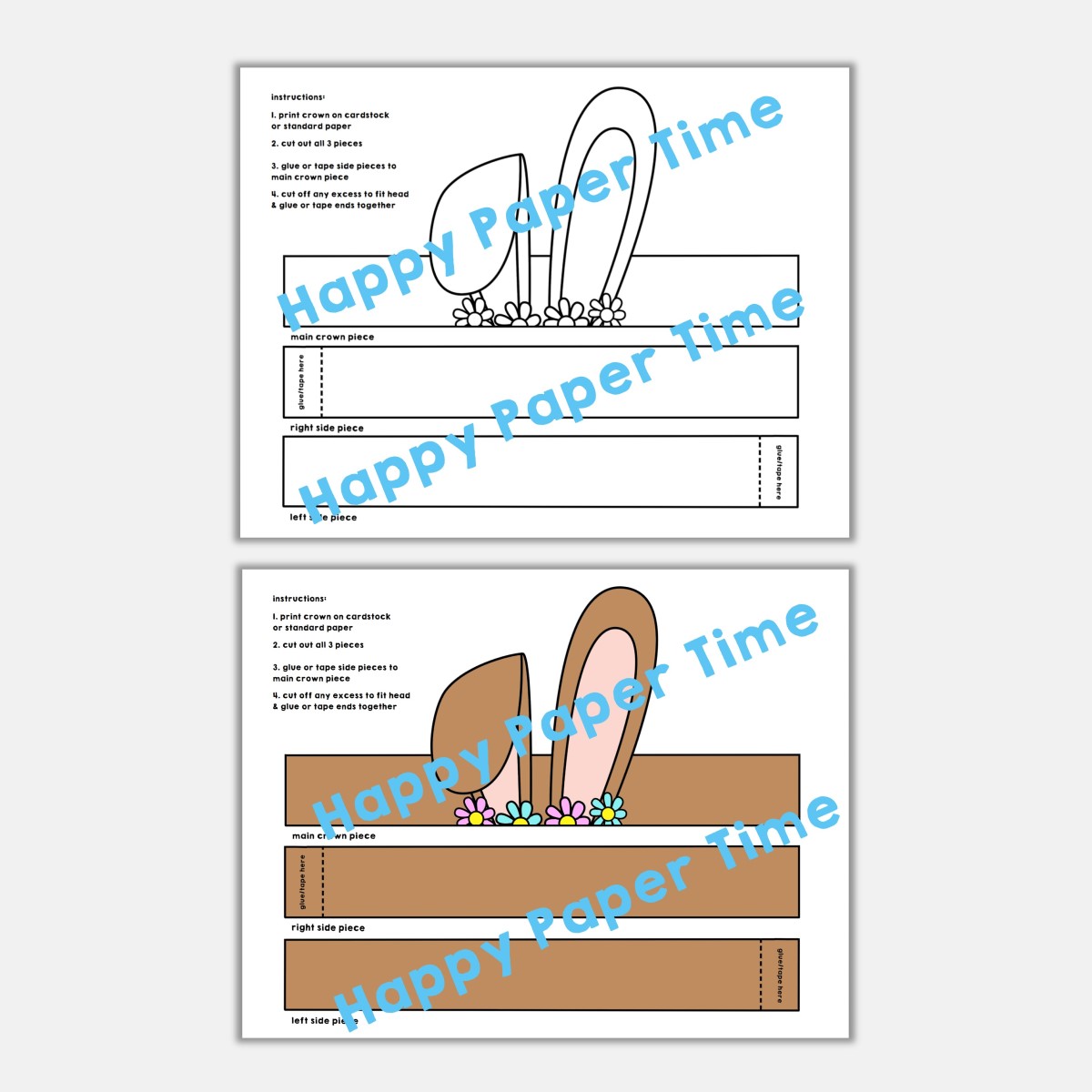 Bunny ears Easter Paper Crown Headband Printable Spring Coloring Craft ...