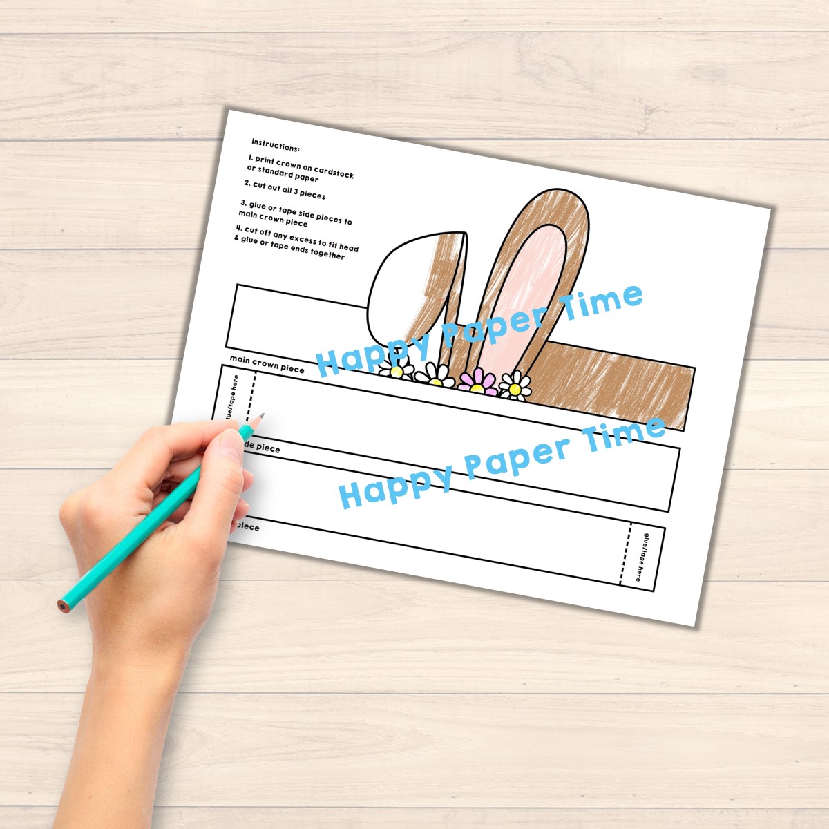 Bunny ears Easter Paper Crown Headband Printable Spring Coloring Craft ...