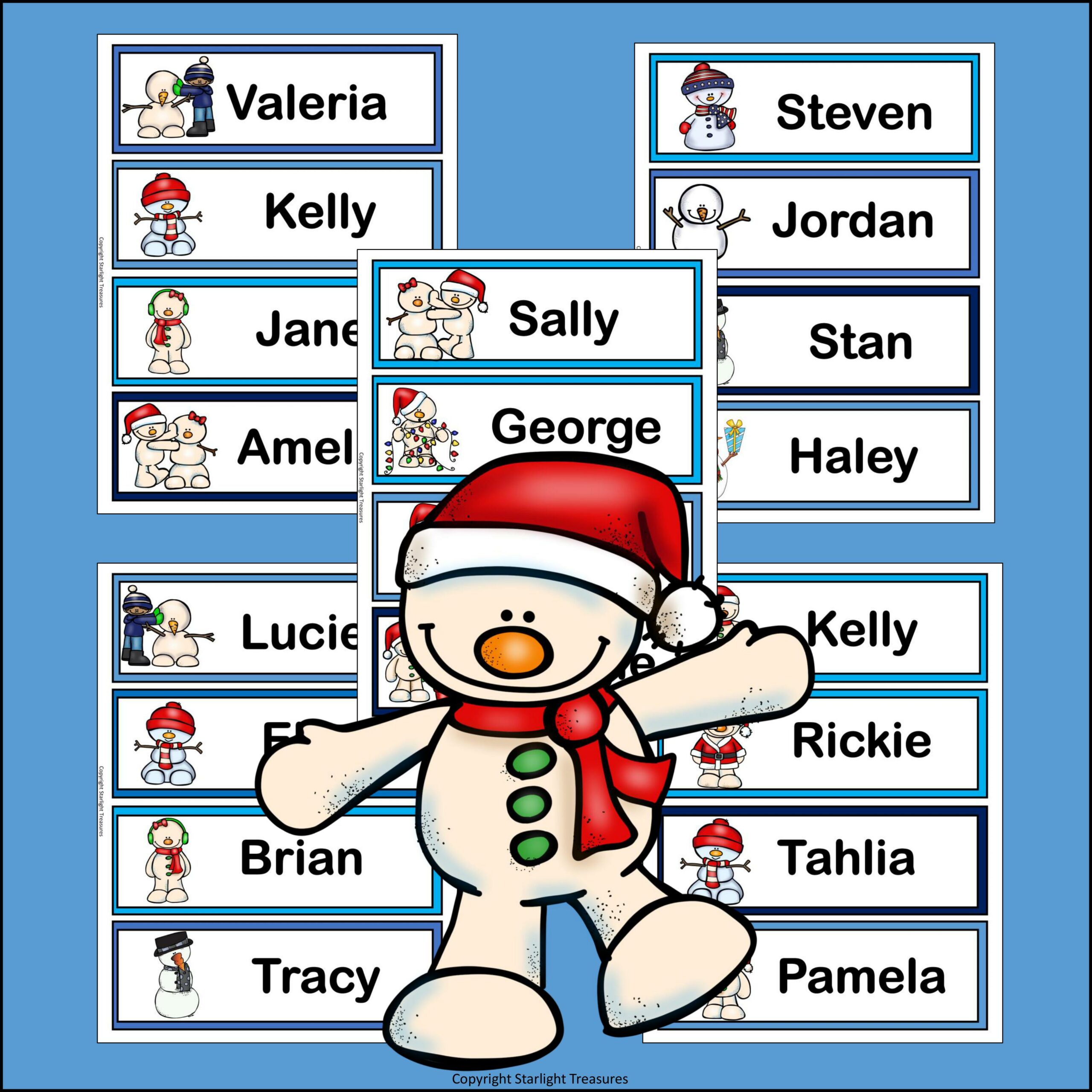 Snowmen Desk Name Tags - Editable | Made By Teachers