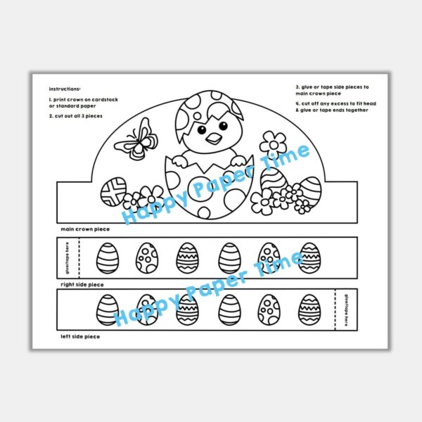Easter chick Eggs Paper Crown Headband Printable Easter Craft Coloring ...