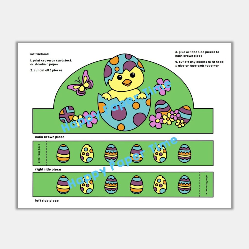Easter chick Eggs Paper Crown Headband Printable Easter Craft Activity ...