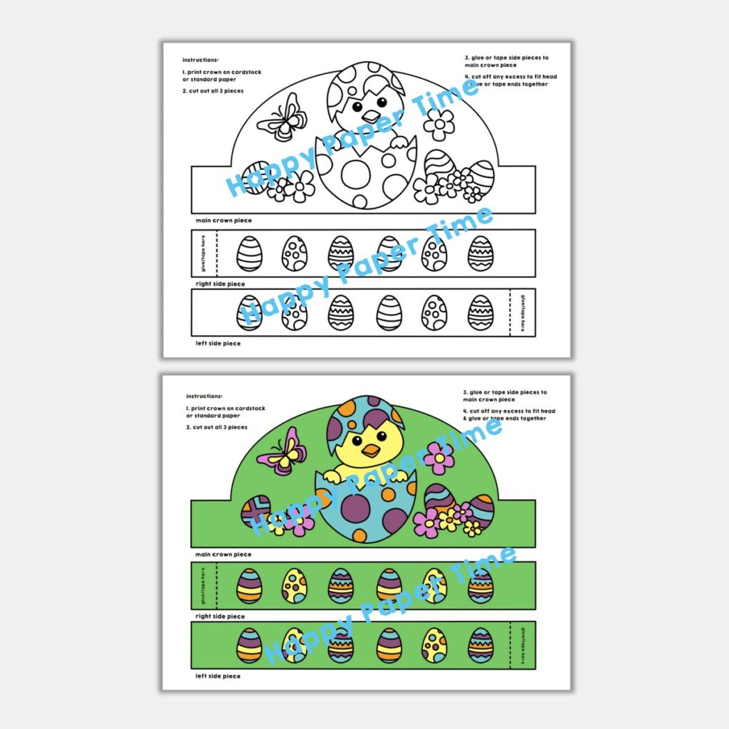 Easter chick Eggs Paper Crown Headband Printable Easter Craft Coloring ...