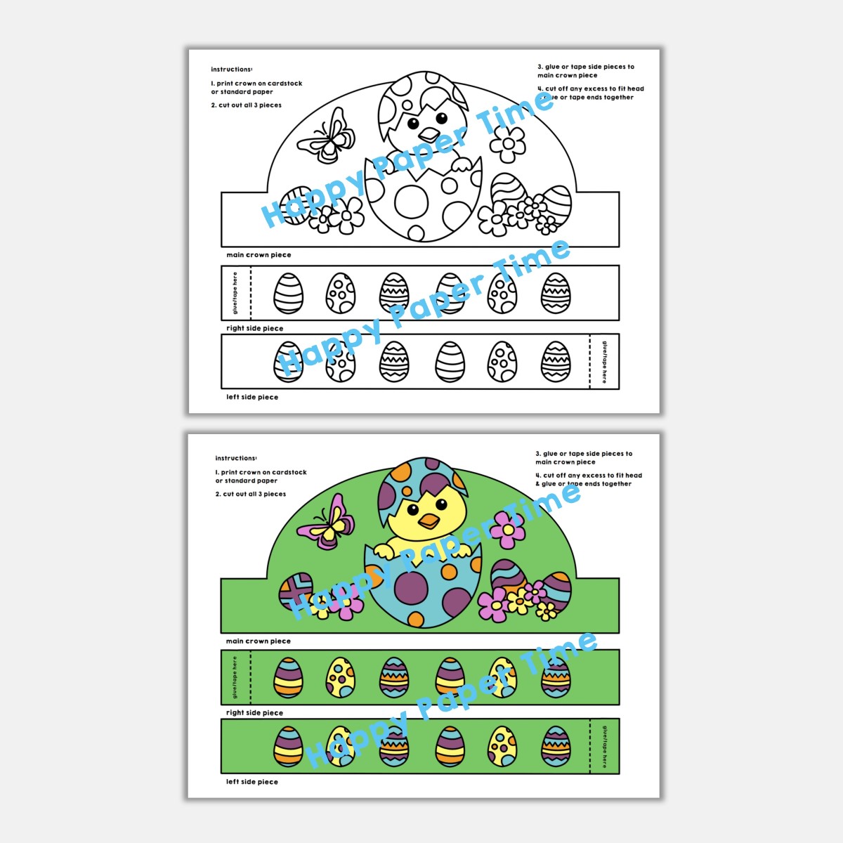 Easter chick Eggs Paper Crown Headband Printable Easter Craft Coloring ...