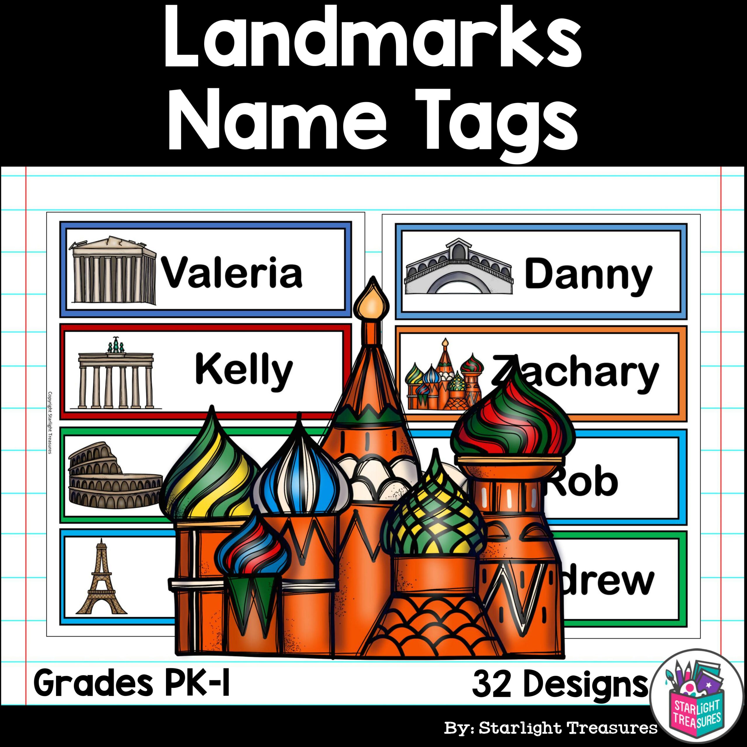 World Landmark Desk Name Tags - Editable | Made By Teachers