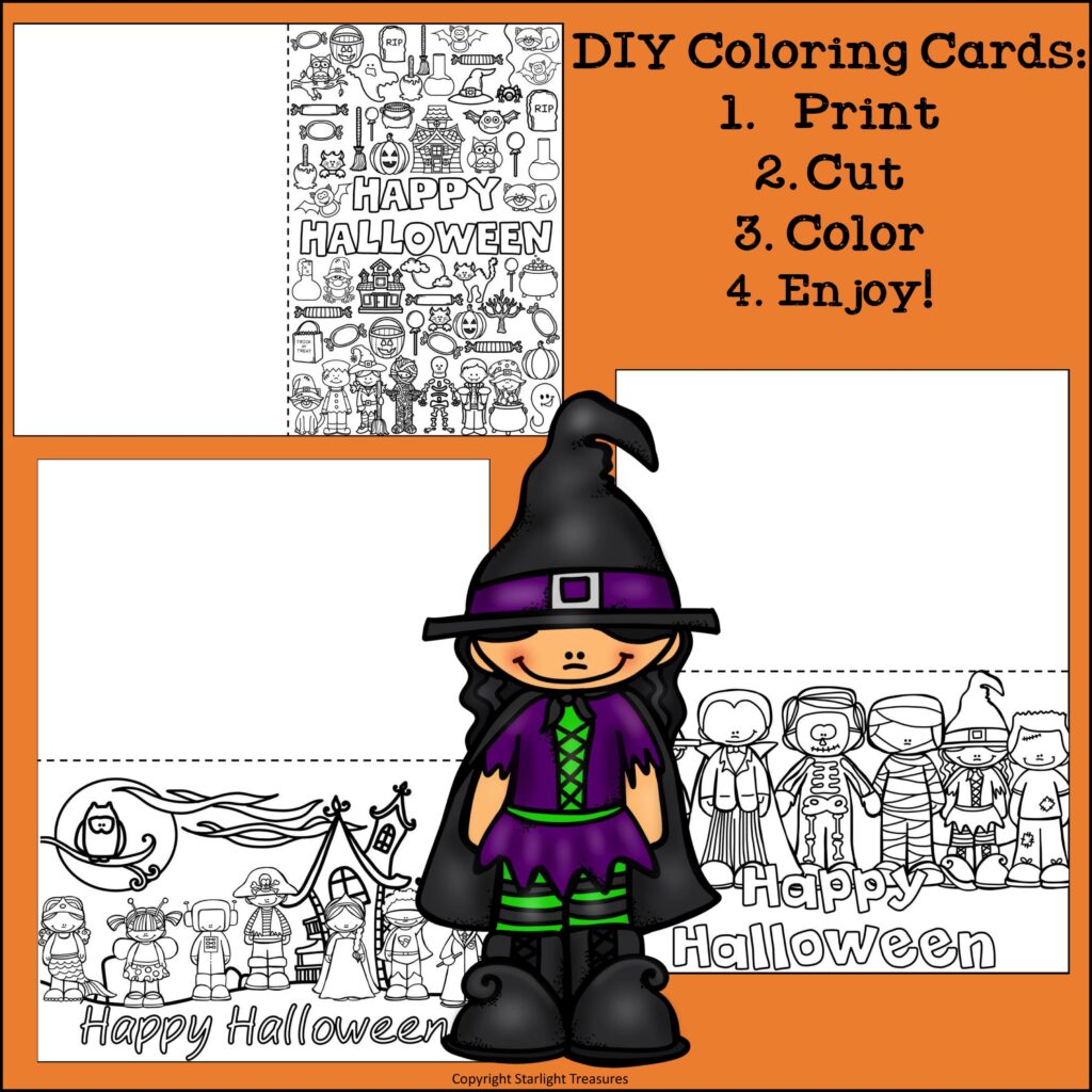 DIY Halloween Coloring Cards - Halloween Activities | Made By Teachers