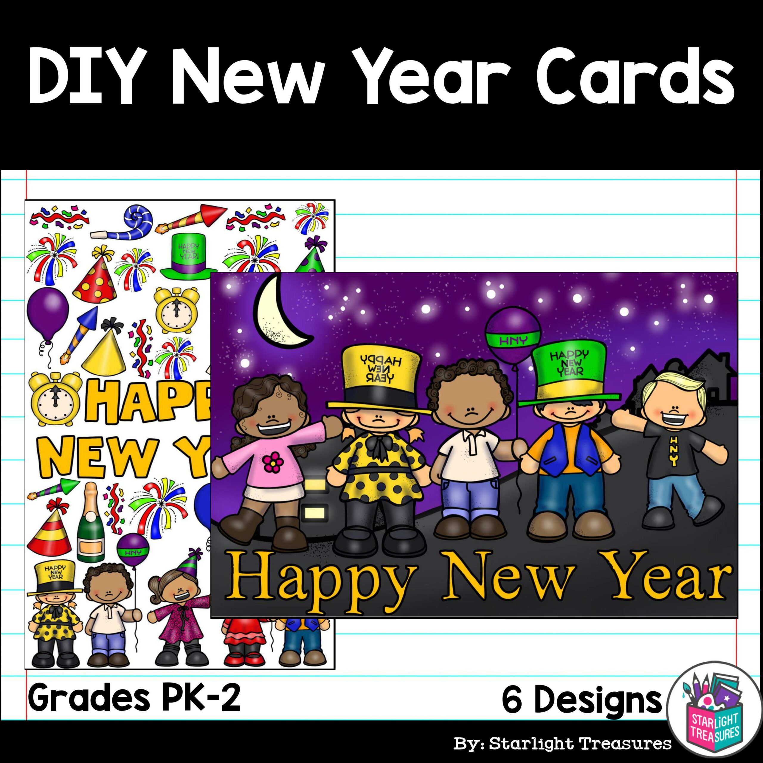 DIY New Year's Day Coloring Cards - New Year Activities | Made By Teachers