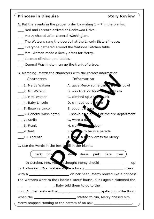 Kate DiCamillo "Mercy Watson Princess in Disguise" worksheets | Made By ...
