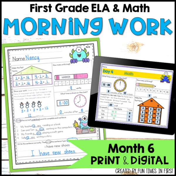 Morning Work First Grade Printable and Digital Google Slides Month 6 ...