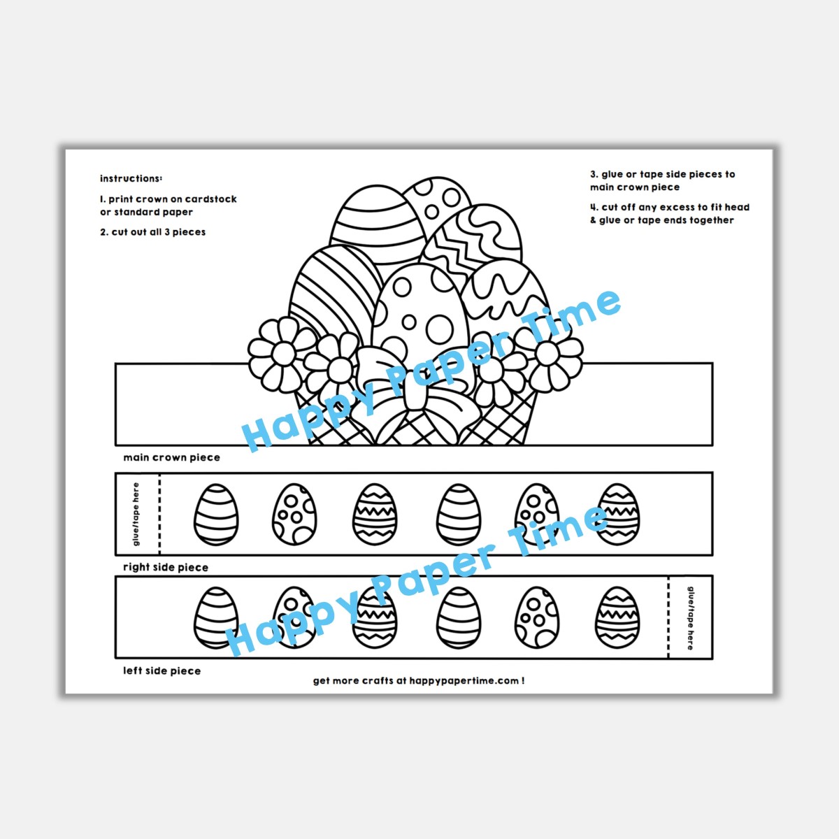 Easter Eggs Basket Paper Crown Headband Printable Easter Craft Coloring ...