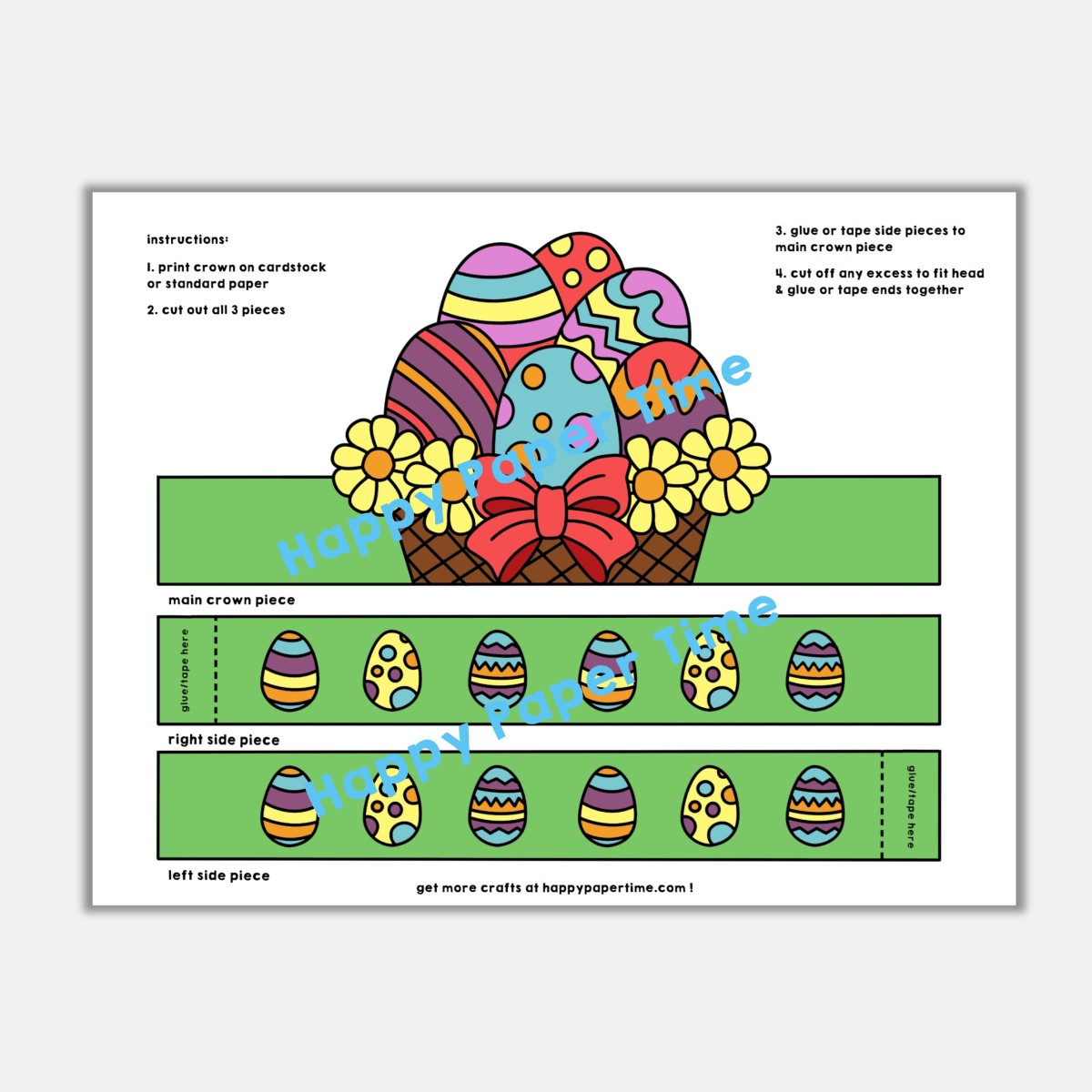 Easter Eggs Basket Paper Crown Headband Printable Easter Craft Activity ...