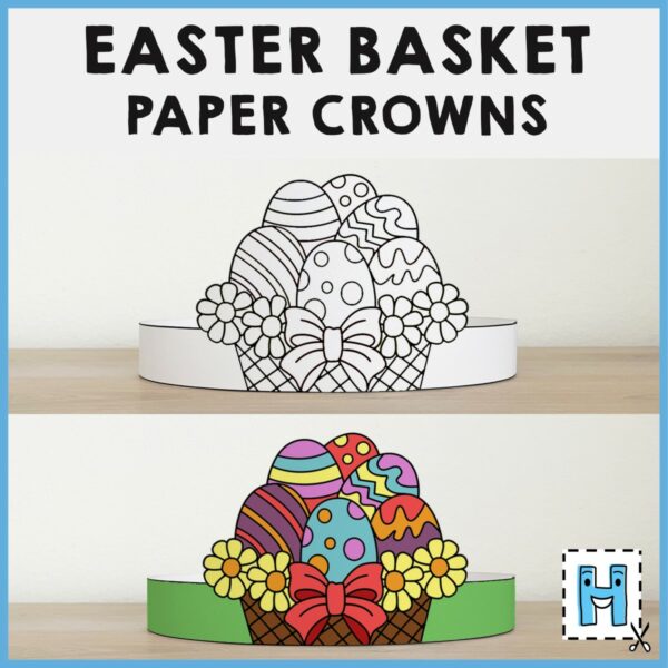 Easter Eggs Basket Paper Crown Headband Printable Easter Craft Coloring ...