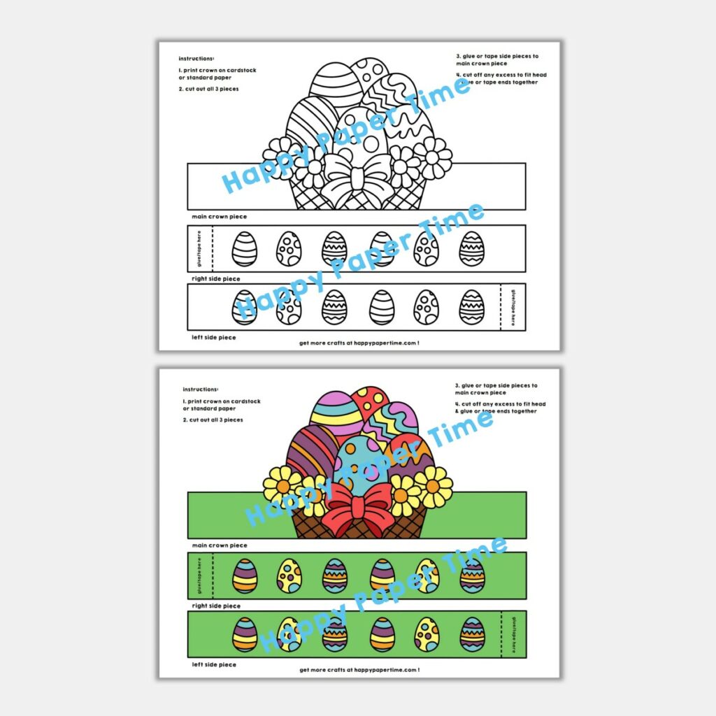 Easter Eggs Basket Paper Crown Headband Printable Easter Craft Coloring ...