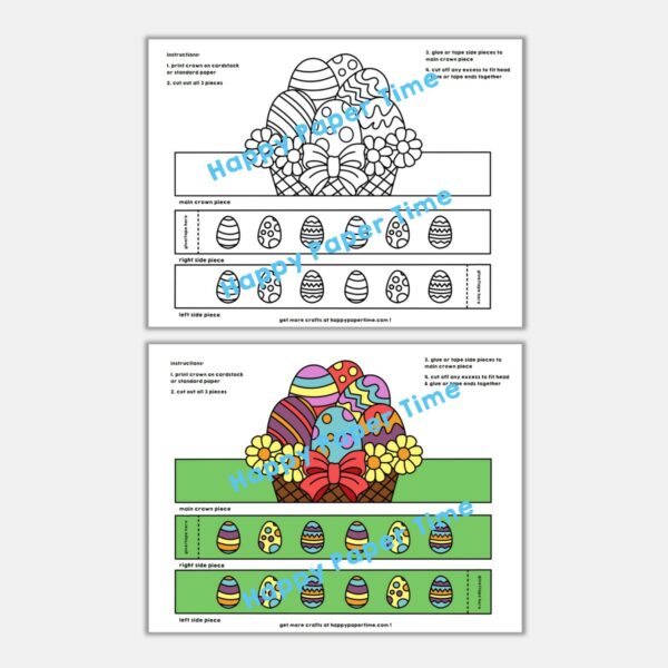 Easter Eggs Basket Paper Crown Headband Printable Easter Craft Coloring ...