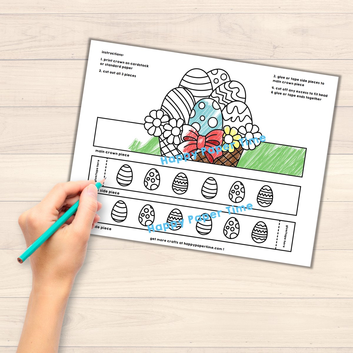 Easter Eggs Basket Paper Crown Headband Printable Easter Craft Coloring ...