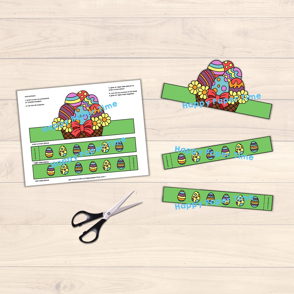 Easter Eggs Basket Paper Crown Headband Printable Easter Craft Coloring ...