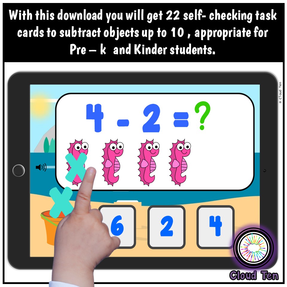 Subtraction to 10 - Cross Out Strategy Boom Cards™ | Digital Task Cards ...