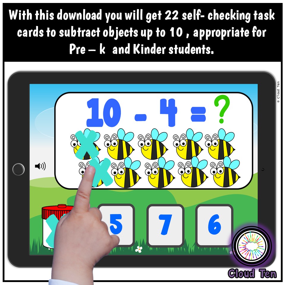 Subtraction to 10 - Part 2 Cross Out Strategy Boom Cards™ | Digital ...