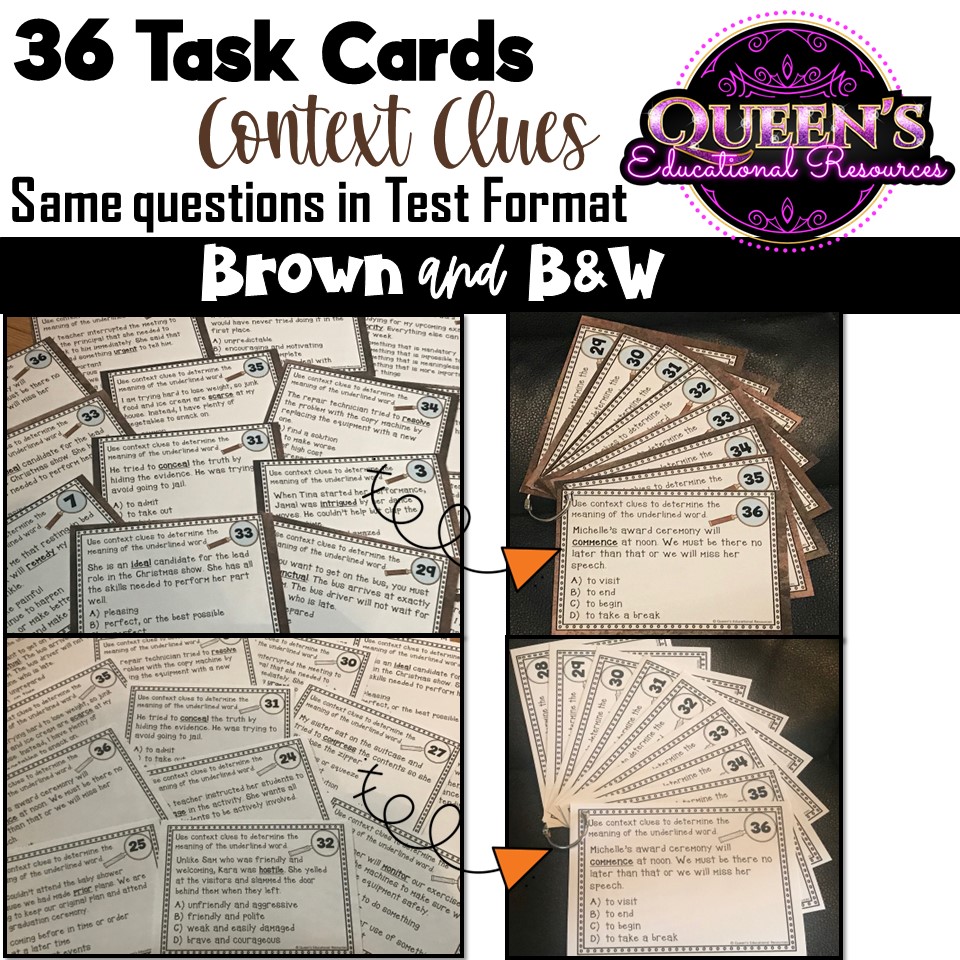 Context Clues Task Cards and Assessment, Reading Comprehension | Made ...